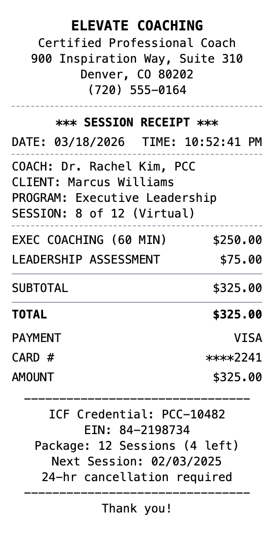 Coaching Receipt Generator | MakeMyReceipt | MakeMyReceipt