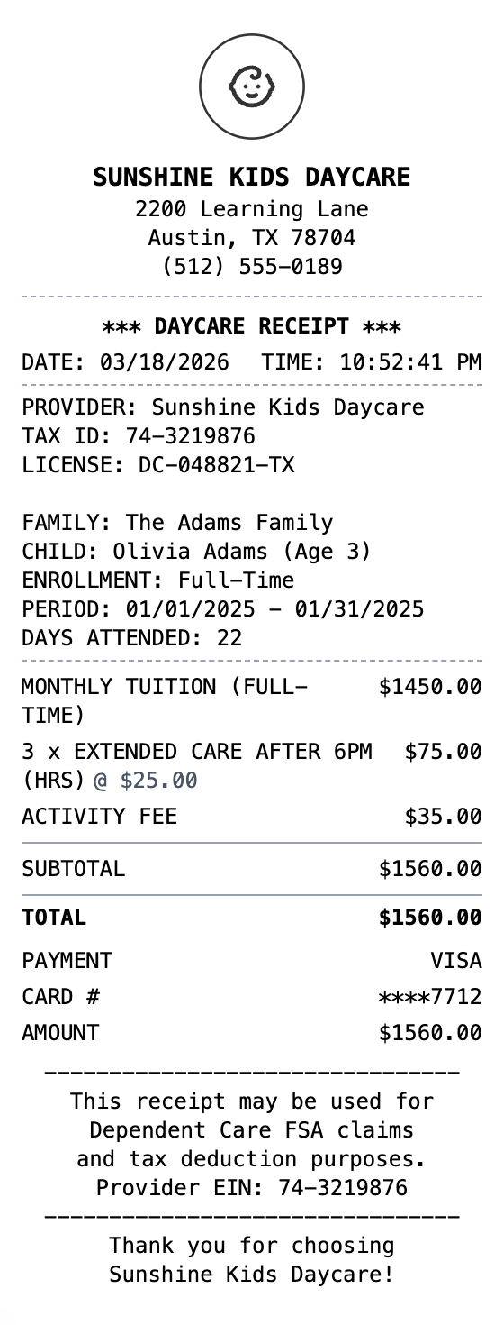 Daycare Receipt Generator | MakeMyReceipt | MakeMyReceipt