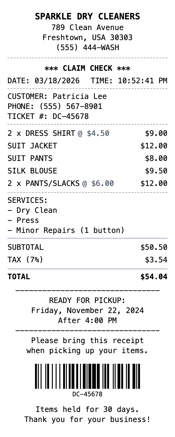 Laundry Receipt Generator | MakeMyReceipt | MakeMyReceipt