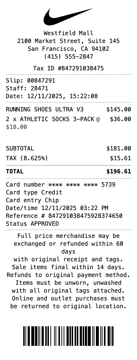 Nike Receipt Generator | MakeMyReceipt | MakeMyReceipt