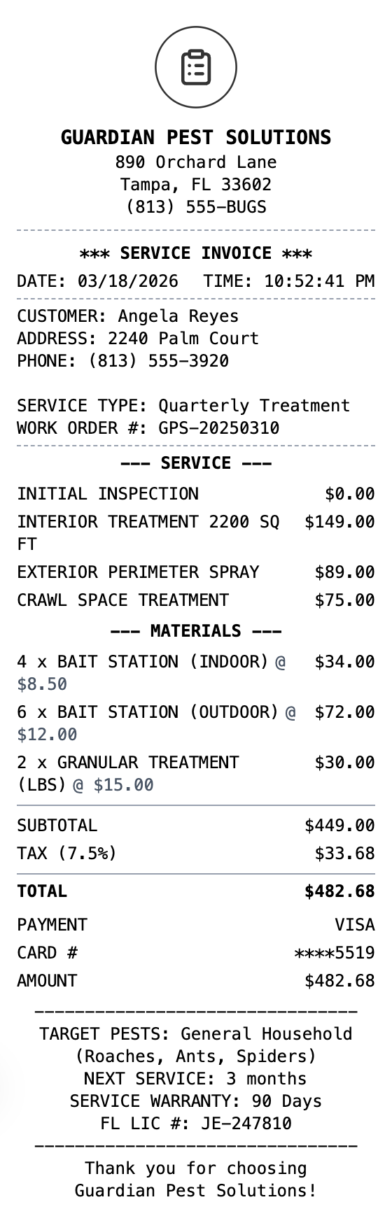 Pest Control Receipt Generator | MakeMyReceipt | MakeMyReceipt