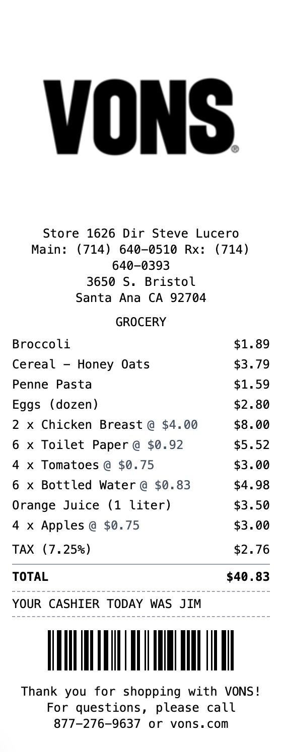 Vons Receipt Generator | MakeMyReceipt | MakeMyReceipt