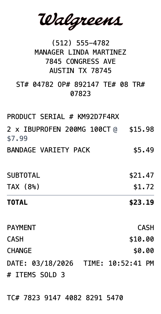 Walgreens Receipt Generator | MakeMyReceipt | MakeMyReceipt